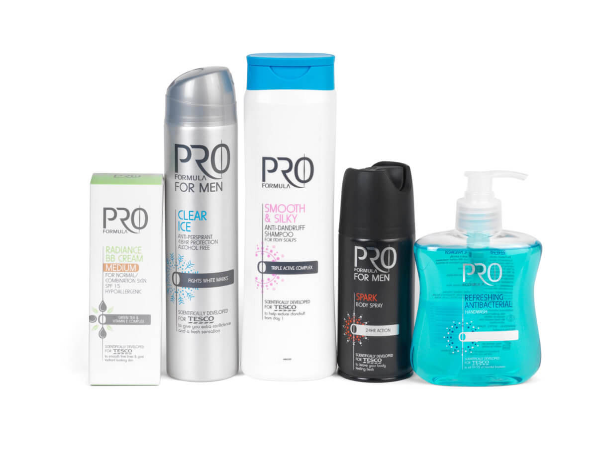 Tesco naming: Pro Formula hair, bath & body - Grain Creative